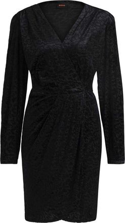 HUGO BOSS Edevoras Wickelkleid f&uuml;r Damen, V-Ausschnitt, Lang&auml;rmlig (Schwarz)