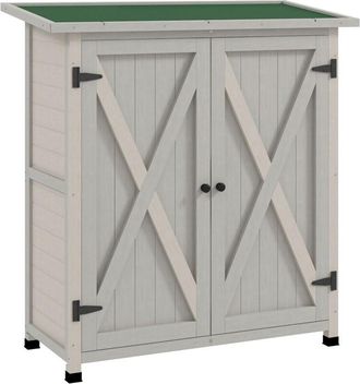 OUTSUNNY Abri de jardin armoire de jardin sur pied dim. 110L x 55l x 117H cm 2 &eacute;tag&egrave;res 2 portes toit bitum&eacute; bois sapin pr&eacute;-huil&eacute; gris clair