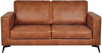 Miliboo Canapé vintage 2-3 places cuir marron cognac aspect vieilli et métal noir SONNY