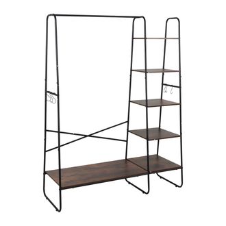 Relaxdays Kleiderst&auml;nder, 6 Ablagen, 6 Haken, Kleiderstange, HxBxT 160 x 120 x 45 cm, Garderobenst&auml;nder, braun-schwarz