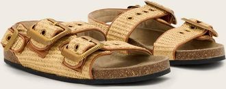 AllSaints Staffa - Ledersandalen in nat&uuml;rlichem Braun mit zwei Riemen und strukturierten Schnallen