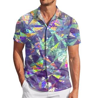 Generic Tee-Shirt Homme- Chemise &agrave; Manches Courtes pour Homme Style Mardi &agrave; Sequins Imprim&eacute;E en 3D Num&eacute;Rique Col &agrave; Revers Et Boutons Chic