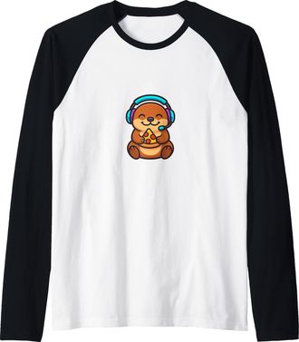 Hello Kitty Kawaii S&uuml;&szlig;er Otter Kopfh&ouml;rer Pizza Musik Design Anime Stil Raglan