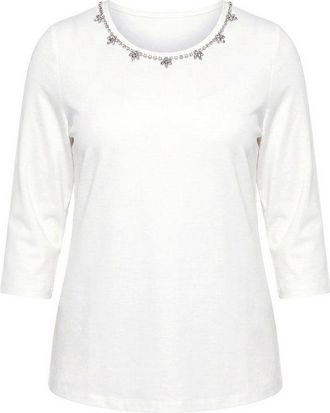Ulla Popken T-Shirt Punto-Shirt Ziersteine Classic Rundhals 3/4-Arm