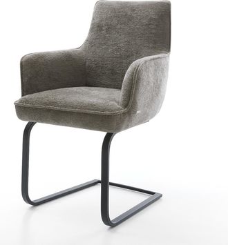 DELIFE Freischwinger Heira-Flex mit Armlehnen Boucl&eacute; Soft Schlamm Freischwinger flach Schwarz Taschenfederkern, Esszimmerst&uuml;hle