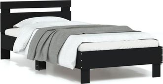 vidaXL Bettgestell mit Kopfteil und LED-Leuchten Schwarz 90x200 cm Vidaxl