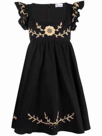 Red Valentino robe courte en coton &agrave; broderies - Noir
