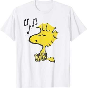 Peanuts Erdnüsse - Woodstock Singing T-Shirt, Weiß, Kurzarm, Unisex, S