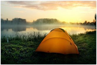 Wallario K&uuml;chenr&uuml;ckwand aus Glas 90 x 60 cm, Motiv: Morgend&auml;mmerung am Seeufer | Spritzschutz abwischbar & pflegeleicht