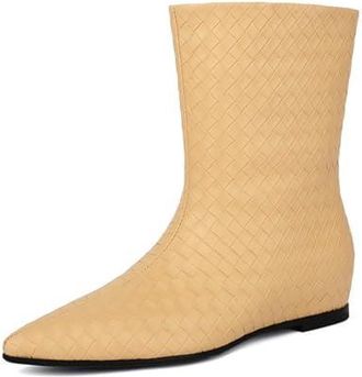 Generic Bottines plates &agrave; bout pointu tress&eacute; pour femme - Confortables - Large mollet - &Agrave; enfiler - Automne et hiver, abricot, 37.5 EU