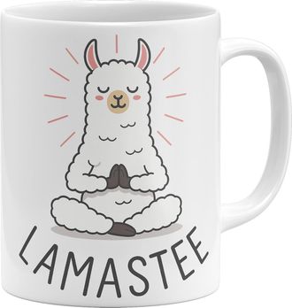 OM3 lustige Lama Kaffee-Tasse mit Spruch - Namaste Alpaka Yoga Motiv - Keramik Becher - 325ml - Beidseitig Bedruckt - Weiss