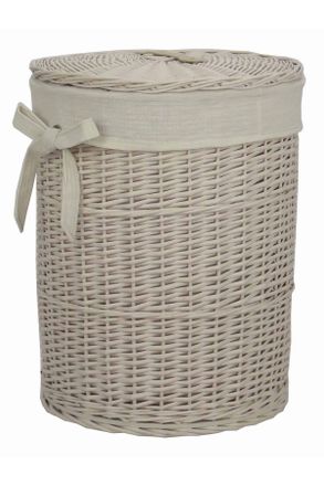 Landscape W&auml;schekorb, Beige, Holz, Textil, Weide, massiv, 20 L, rund, 46 cm, Innenfutter, handgemacht, Ordnen & Aufbewahren, W&auml;schek&ouml;rbe & Tonnen