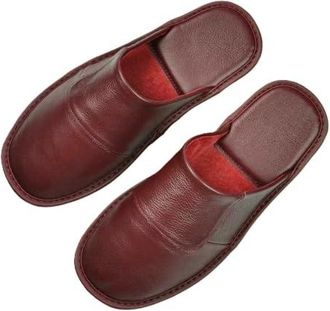 Generic GLDFW Chaussures dint&eacute;rieur dautomne et dhiver pour hommes et femmes pantoufles simples en cuir pantoufles pour la maison grande taille 46, bordeaux, 