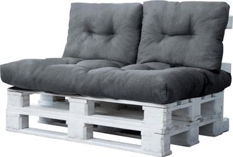 Normani Palettenkissen Set Sofa Sitzkissen mit Rückenkissen Outdoor Palettenauflagen (Sitzkissen Gesteppt 120x80) Farbe 3-teilig Hellgrau