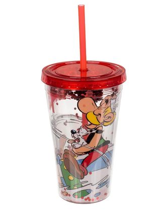 Out of the Blue Trinkbecher mit Trinkhalm Asterix Wiederverwendbar Becher Cup Kunststoff 500ml, 71/3323, Mehrfarbig