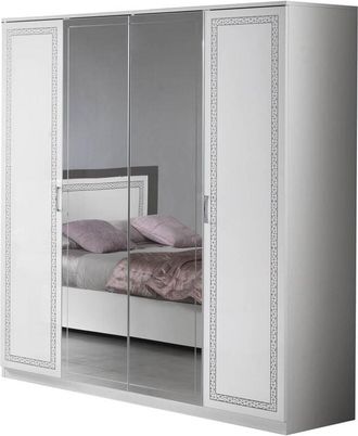 Altobuy Altobuy - fadily - Armoire 4 Portes Laquée Blanc avec Sérigraphies
