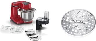 Bosch K&uuml;chenmaschine Serie 2 MUMS2ER01, Edelstahl-Sch&uuml;ssel 3,8 L & grobe Reibescheibe MUZ45RS1, feine Streifen f&uuml;r Kartoffelpuffer/R&ouml;sti