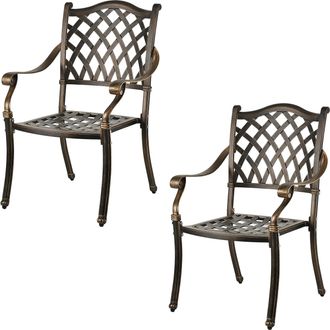 Relaxdays Gartenstuhl, 2er Set, Armlehnen, Metall, Gartensessel antik, HBT: 91x63x63 cm, Garten & Balkon, schwarz/Bronze