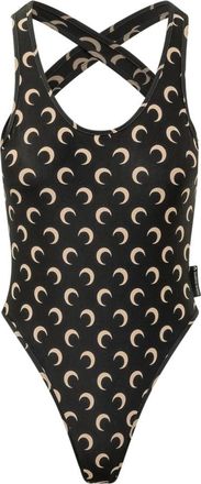 Marine Serre Femme, Maillots de bain, Noir, Taille: 40 FR Moon Printed Jersey One Piece