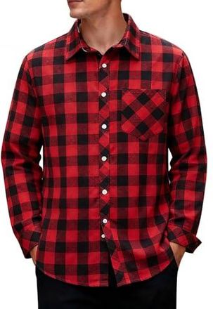 Generic Chemises &agrave; carreaux pour homme - Haut boutonn&eacute; &agrave; manches longues - Col &agrave; revers tendance - Coupe ample - Confortable - Respirant et extensible - V&ecirc;tem