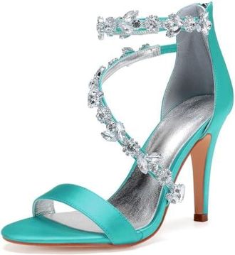 Generic Chaussures Mari&eacute;e Femmes Aiguille Haut High Ouvert Bout Stylet Sandales Mariage Dress Heels Chaussures 10.5 CM,Blue Green,40 EU