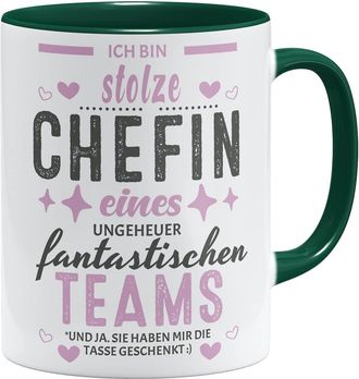 OM3 Ich bin Stolze Chefin eines ungeheuer fantastischen Teams Tasse - Keramik Becher - 11oz 325ml - Beidseitig Bedruckt - Grün