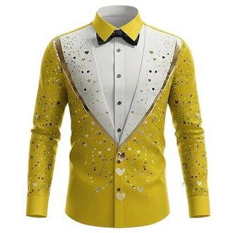 Generico Chemise de carnaval et de mariage pour homme, amusante et attrayante, boutonnable, t-shirt de loisirs &agrave; manches longues, coupe fine, chemise Xmas avec