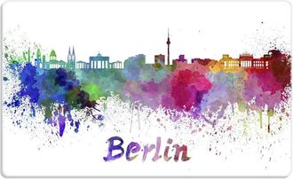 Wallario Fr&uuml;hst&uuml;cksbrettchen aus Glas, Glasunterlage, Glasbrettchen St&auml;dte als Aquarell - Skyline von Berlin, Gr&ouml;&szlig;e 14 x 23 cm, Sicherheitsglas