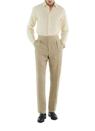 Fursac Pantalon ajust&eacute; en lin &agrave; chevrons - Taille 38 - Homme