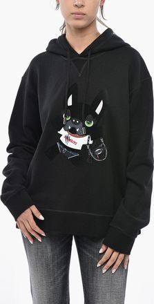 Dsquared2 Fleece Cotton Hoodie with Velour Print and Rhinestones Dsquared2
