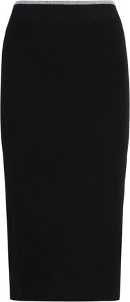 Pinko Pinko, Femme, Jupes, Noir, Taille: 36 FR Nuova Guinea Ribbed Knit Midi Skirt