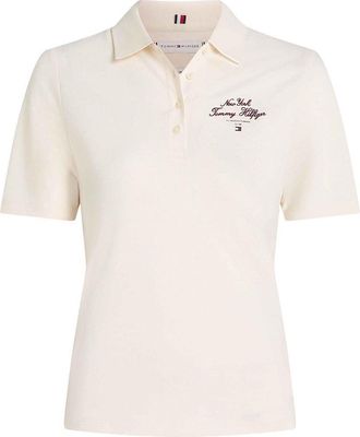 Tommy Hilfiger Damen Poloshirt Kurzarm Script Graphic Slim Fit, Elfenbein (Ivory Petal), M