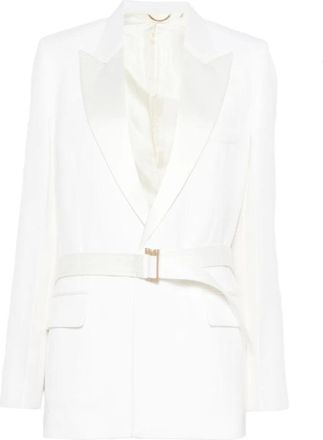 Victoria Beckham Femme, Vestes, Blanc, Taille: 38 FR Blazer &agrave; revers ceintur&eacute;
