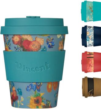 Ecoffee Cup Van Gogh Collection wiederverwendbarer, umweltfreundlicher Kaffeebecher auf 100 % pflanzlicher Basis, mit Silikondeckel und H&uuml;lle, melaminfrei, sp&uuml;lma