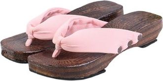 IFUNDOM Sabots pour Femmes en Bois de Paulownia Sandales Cr&eacute;atives &agrave; Talon Haut Couleur Rose Pur Taille 37 Semelle Antid&eacute;rapante Style Japonerie Chaussures Co
