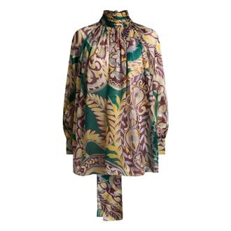 Etro Blumenbluse mit hohem Kragen und langen &Auml;rmeln - - Blouses & Shirts - Damen - Mehrfarbig - M