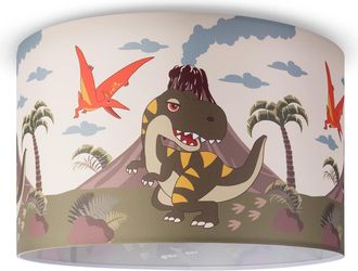 Paco Home Pendelleuchte Kinderzimmer Deckenlampe Stoff Lampenschirm Dschungel Tiere E27 1,5m Textilkabel Dinosaurier Zoo, Farbe:Design 3 (Ø45,5 cm), Leuchtenart
