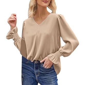 Generic Chemise en coton pour femme - Grande taille - Confortable - Manches longues - &Eacute;l&eacute;gante - Style d&eacute;contract&eacute; - Couleur unie - &Eacute;l&eacute;gante - Chemise en flan
