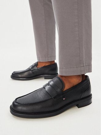 Tommy Hilfiger Slipper Lth Mix Dress Hilfiger Loafer FM0FM06087 Schwarz