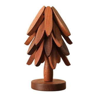 Generic Holz Untersetzer Weihnachtsbaum-Set mit St&auml;nder aus Walnuss for K&uuml;che und Esstisch, faltbar und platzsparend