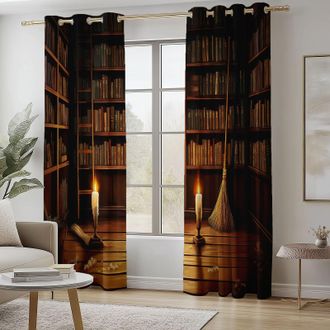 Generic Verdunkelungsvorh&auml;nge Mit &Ouml;sen - Blickdichte Vorh&auml;nge Retro Stil B&uuml;cherregal H200 X B70 cm (2Er Pack) Thermovorh&auml;nge K&auml;lte & L&auml;rm, Blackout Gardinen F