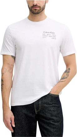 Calvin Klein Jeans Homme, Tops, Blanc, Taille: S T-shirt &agrave; Manches Longues Imprim&eacute; en Coton avec Col Rond