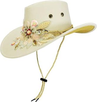Generico Chapeau de cowboy - Design de fleurs brod&eacute; r&eacute;glable, couvre-chef occidental l&eacute;ger r&eacute;sistant &agrave; leau | Chapeau de cowgirl &eacute;l&eacute;gant pour country Concert D