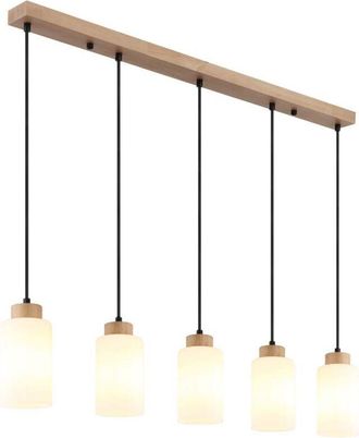 Globo Lighting H&auml;ngeleuchte Pendelleuchte Deckenleuchte Holz braun Glas opal 5-flammig H 120 cm