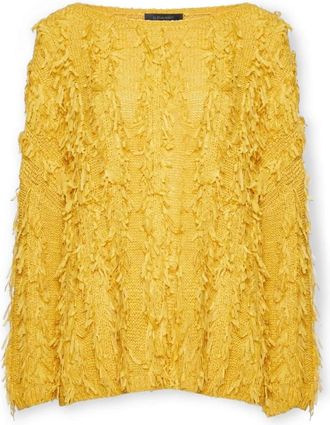 Elena Miro Femme, Pulls, Jaune, Taille: 46 FR Pull Oversize &agrave; Franges