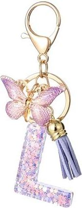 Generic Porte-cl&eacute;s en r&eacute;sine avec pendentif papillon et pompon en forme de lettre de lalphabet A Z pour sac de femme Petit portefeuille pour femme, PP11, tail