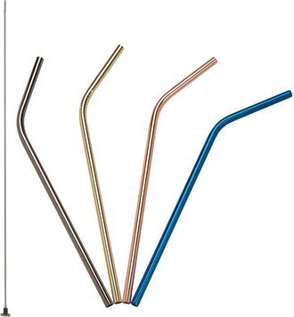 Lurch 240992 Edelstahl Trinkhalme gebogen, 21,5 cm Länge, 4 er Set mit Reinigungsbürste