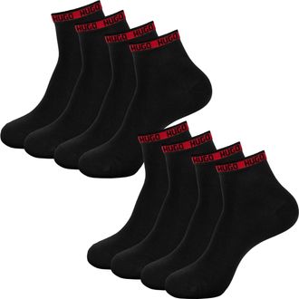 HUGO BOSS 4 Paar Herren Socken Casual Socken Quartersocken SH Tape CC, Farbe:Schwarz, Gr&ouml;&szlig;e:43-46, Artikel:-001 black