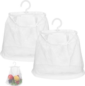 Angoily 2 St&uuml;ck Teiliges Atmungsaktive H&auml;ngende Mesh-aufbewahrungstaschen mit Haken Wiederverwendbar Feinmaschig Vielseitig f&uuml;r K&uuml;che Bad W&auml;scheklammern und G
