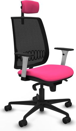 Piqueras y Crespo Palo Alares Schreibtischstuhl mit wei&szlig;en und schwarzen Armlehnen, h&ouml;henverstellbare Lendenwirbelst&uuml;tze und h&ouml;henverstellbares Kopfteil, Schwarz / Rosa